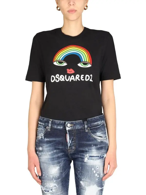 Dsquared2 Rainbow Renny" Graphic T-shirt - Black