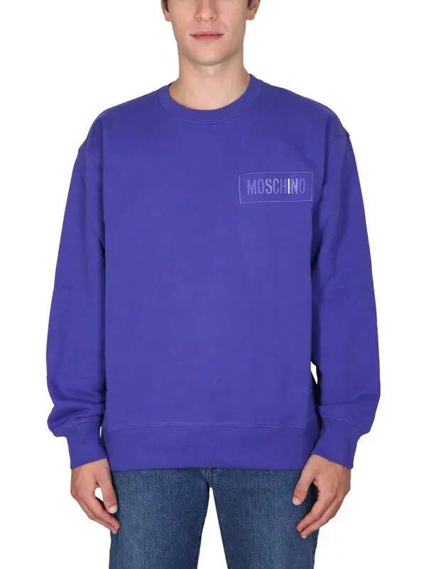 Moschino Crewneck Sweatshirt With Logo Patch - Blue