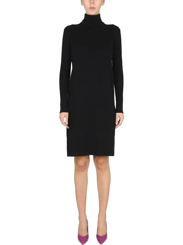 Bottega Veneta High Neck Ribbed Knit Dress - Black