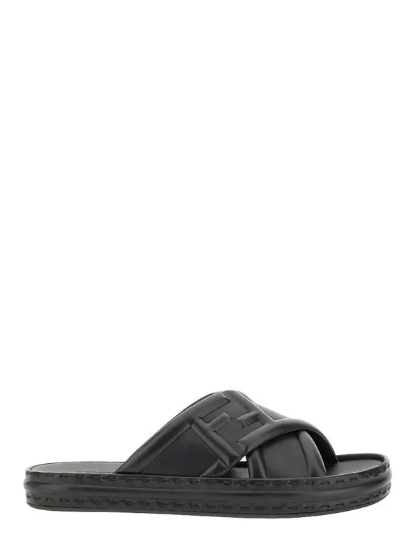 Fendi Leather Embossed Sandals - Black