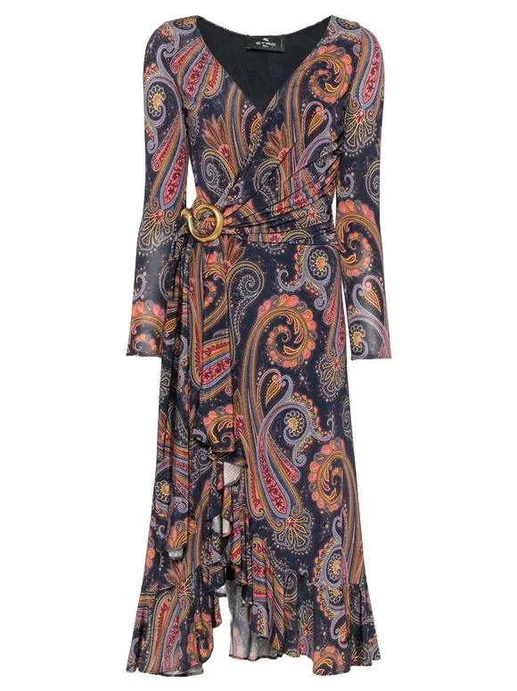 Etro Paisley Print Ruffled Wrap Dress - Blue