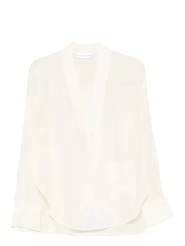 Victoria Beckham Silk V-neck Long Sleeve Blouse - Cream
