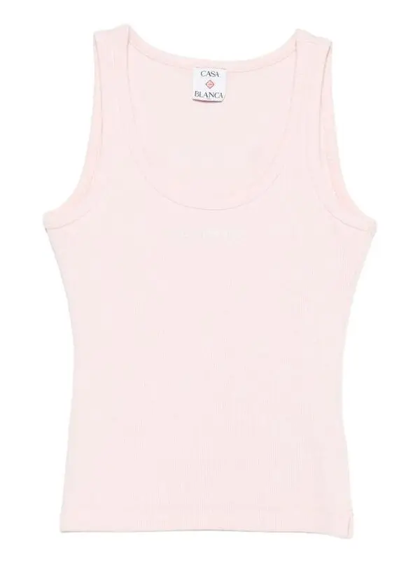 Casablanca Ribbed Knit Scoop Neck Tank Top With Embroidered Logo - Pink