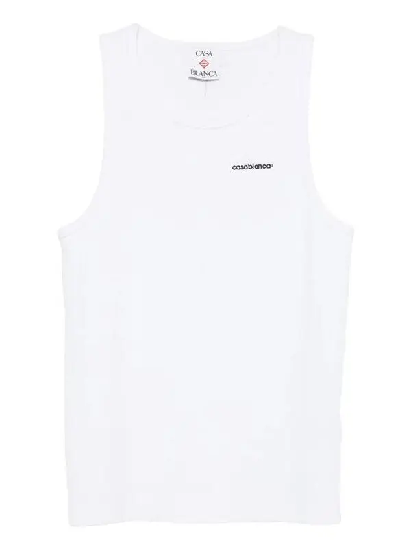 Casablanca Sleeveless Jersey Tank Top With Logo Detail - White
