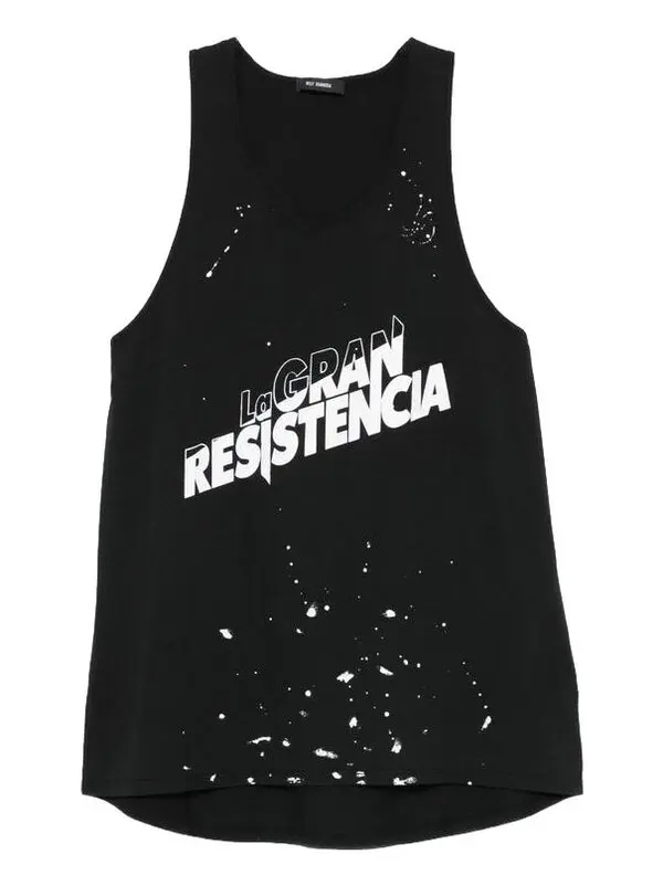WILLY CHAVARRIA Paint Splatter Detail Logo Print Sleeveless Top - Black