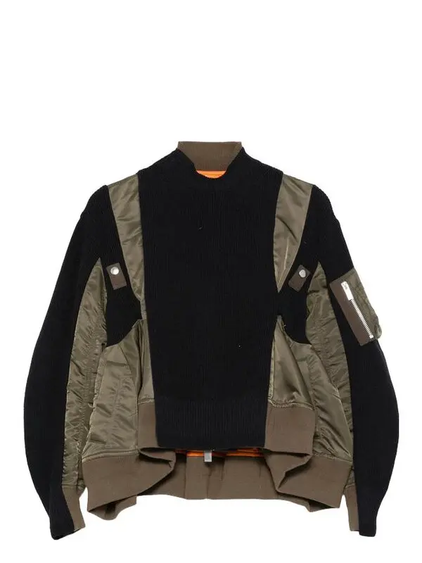 Sacai Paneled Zip Detail Oversized Jacket - Black