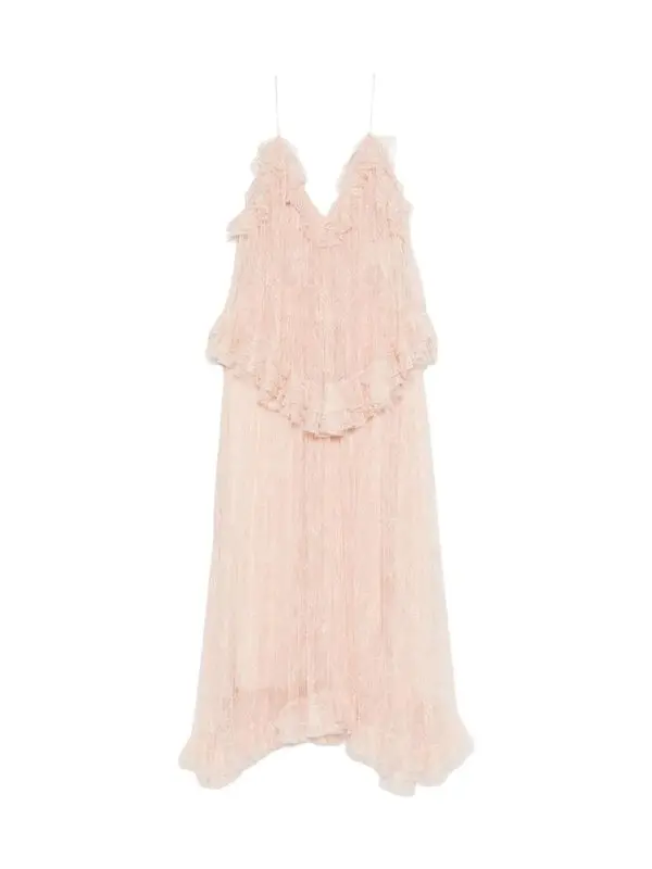 Alberta Ferretti Light Lace Ruffled Tiered Dress - Pink