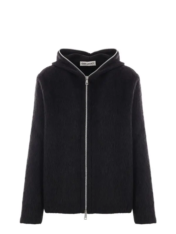 Our Legacy Textured Hooded Zip-up Sweater - Black