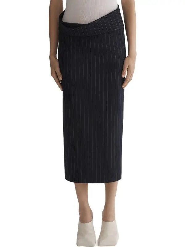 MUGLER Blue Pinstriped High-waisted Pencil Skirt - Black
