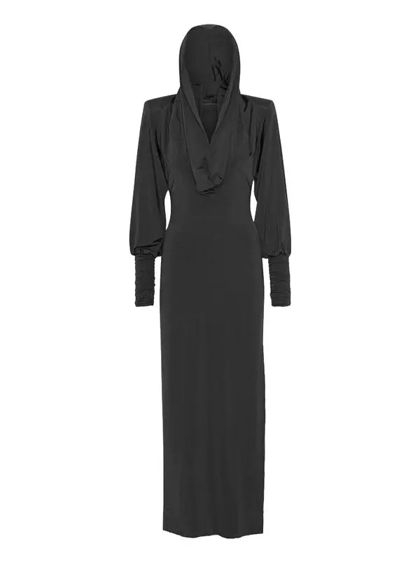 ROTATE BY BIRGER CHRISTENSEN Cowl Neck Hooded Long Sleeve Dress With Side Slit - Black