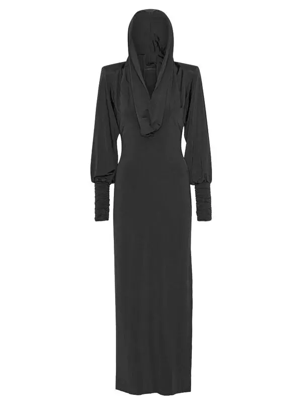 ROTATE BY BIRGER CHRISTENSEN Cowl Neck Hooded Long Sleeve Dress With Side Slit - Black