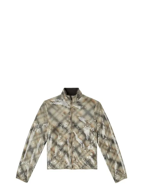 DIESEL® Sequined Checked High Neck Jacket - Cream
