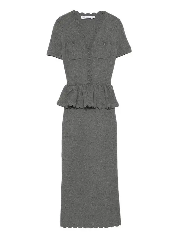 SELF-PORTRAIT Grey Button-up Peplum Knit Dress - Gray