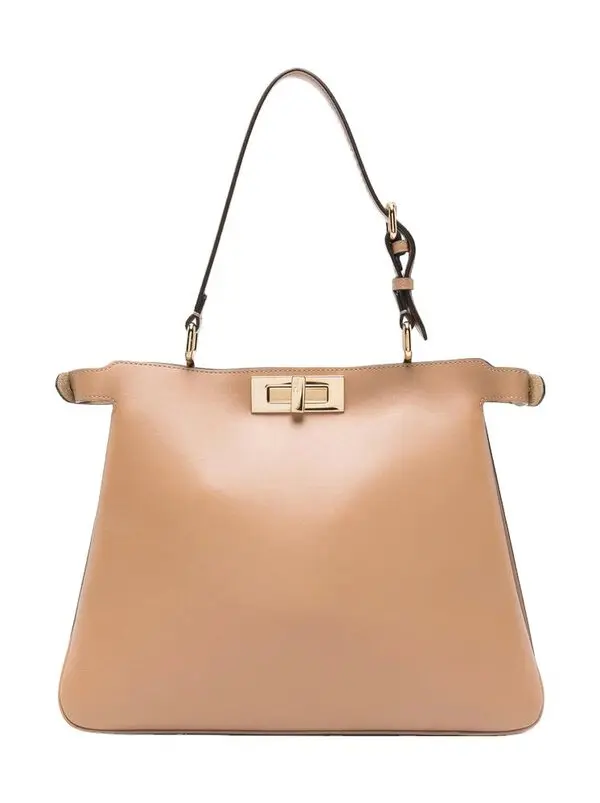 Fendi Calf Leather Turnlock Tote Bag - Brown