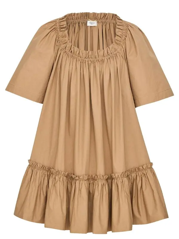 Saint Laurent Ruffled Cotton Dress - Brown