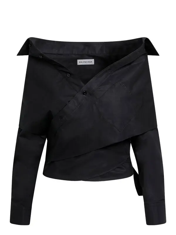 Balenciaga Off-shoulder Wrap Shirt - Black
