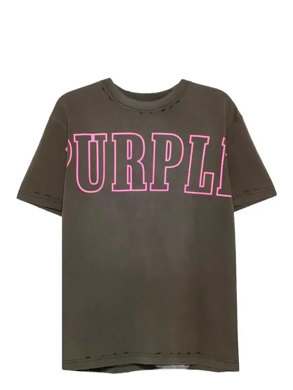 PURPLE BRAND Logo-print Distressed T-shirt - Black