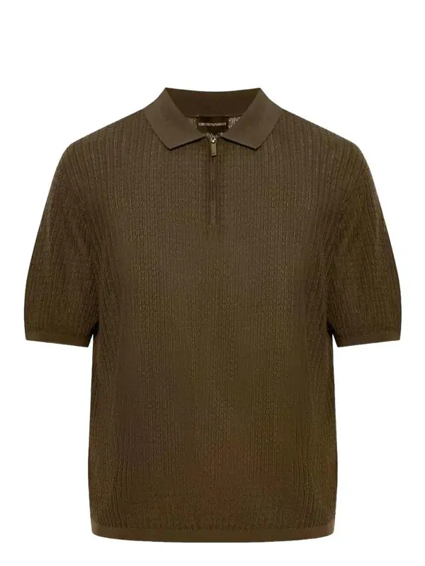 Emporio Armani Weave-knit Zip-neck Polo Shirt - Green