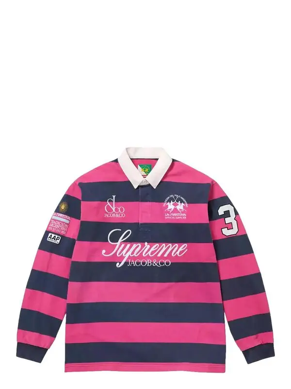 Supreme La Martina Striped Logo-embroidered Rugby Shirt - Pink