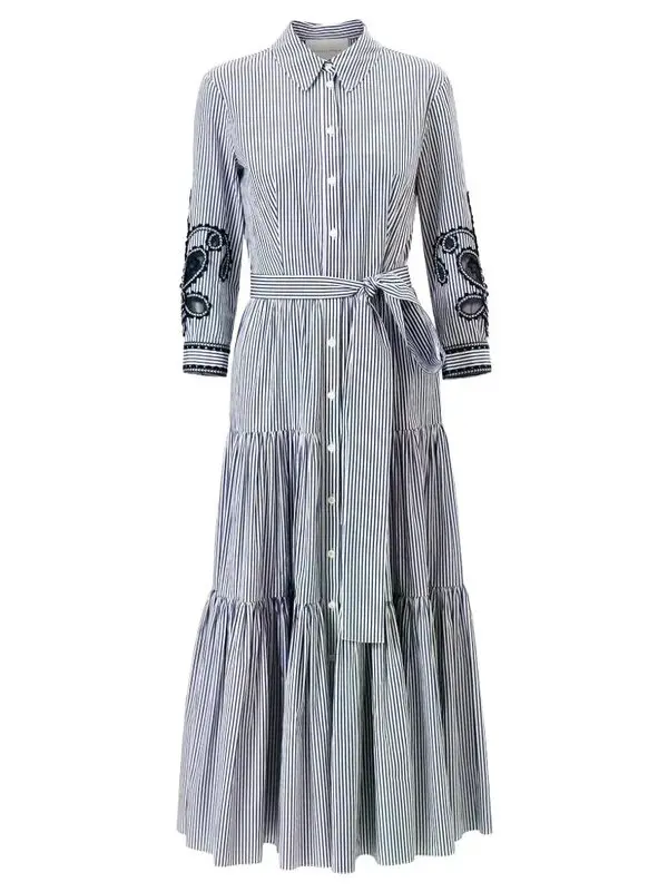 Carolina Herrera Striped Button-up Midi Dress With Embroidered Detailing - Blue