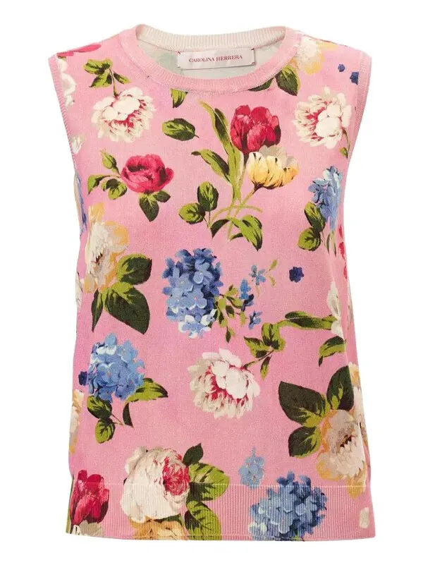Carolina Herrera Floral Print Sleeveless Knit Top - Pink