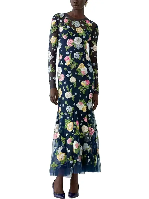 Carolina Herrera Floral Embroidered Maxi Dress - Blue