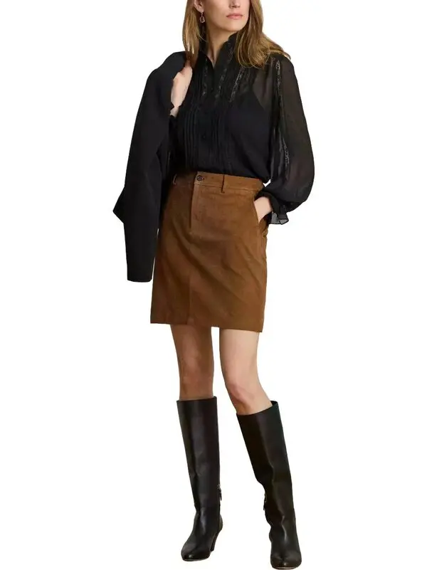 Ralph Lauren Lace-trim Pintucked Blouse - Black