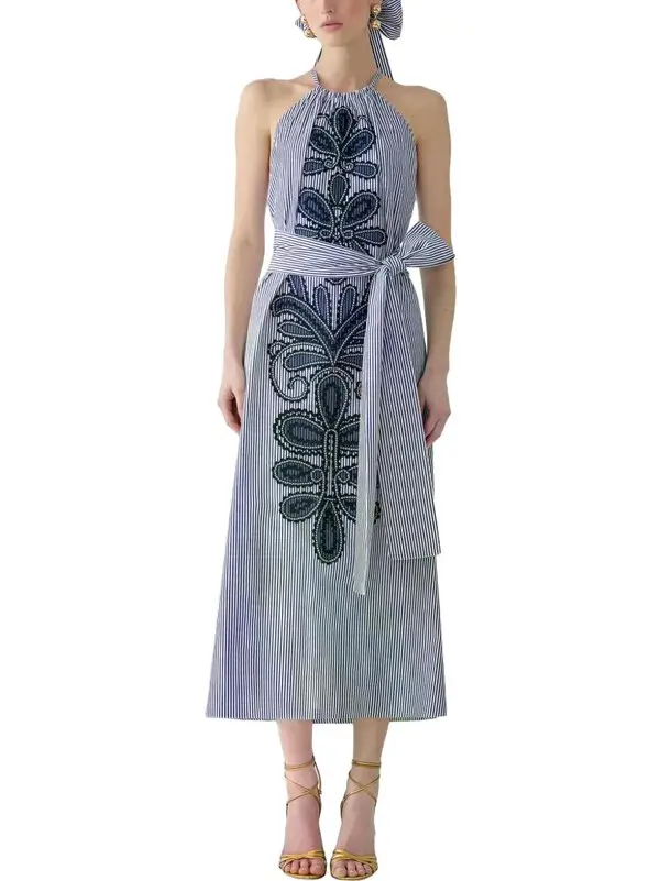 Carolina Herrera Striped Pattern Midi Dress - Blue