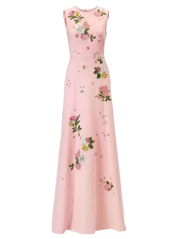 Carolina Herrera Embroidered Sleeveless Maxi Dress - Pink