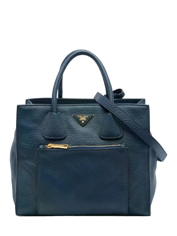 Prada Vitello Daino Convertible Tote Satchel - Blue