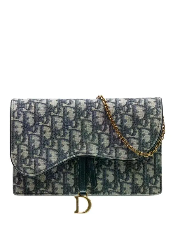 Dior Oblique Canvas Saddle Pouch Wallet On Chain Crossbody Bag - Blue