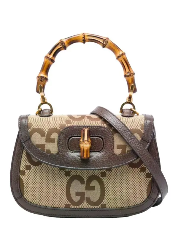 Gucci Jumbo Gg Canvas Bamboo 1947 Top Handle Bag - Neutrals