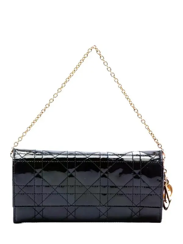 Dior 2012 Patent Cannage Lady Wallet On Chain Handbag - Black