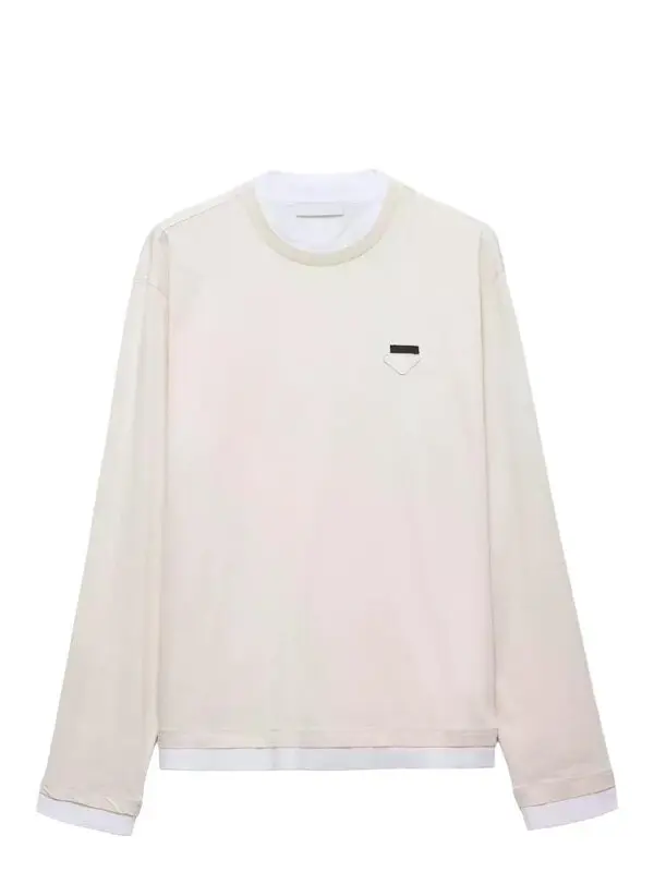 Prada Long-sleeved Cotton T-shirt - Neutrals