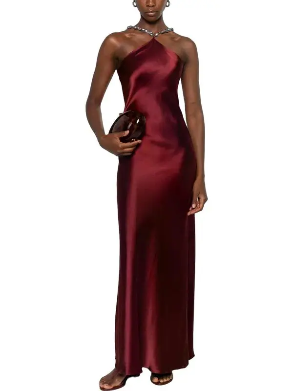 Staud Cadence Beaded Halterneck Maxi Dress - Red