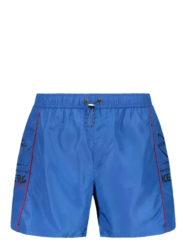 Iceberg Logo Print Swim Shorts - Blue