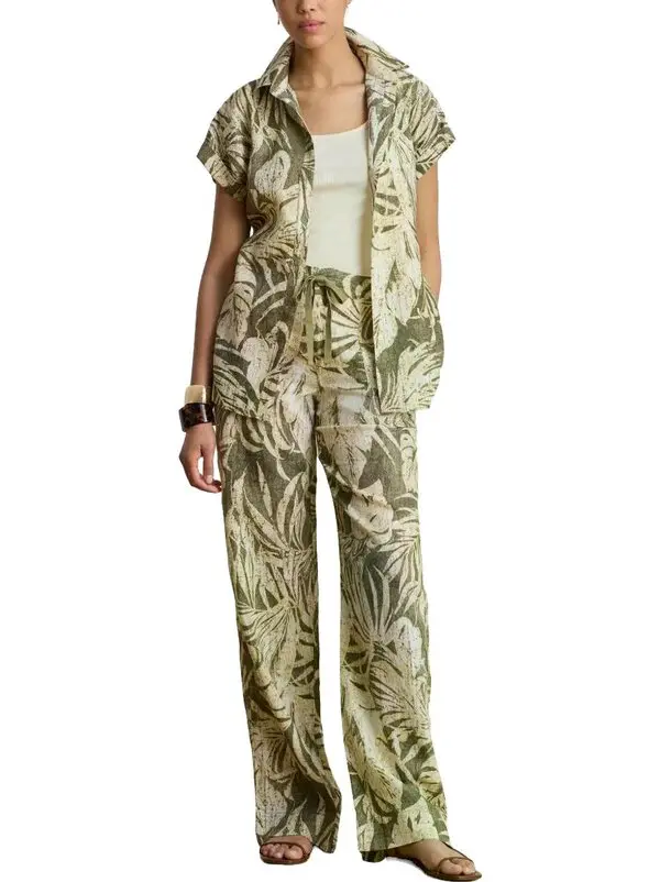 Ralph Lauren Palm Frond Print Linen Wide Leg Trousers - Neutrals