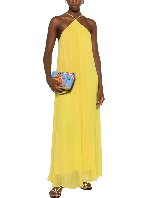 Staud Dasha Pleated Halterneck Maxi Dress - Yellow