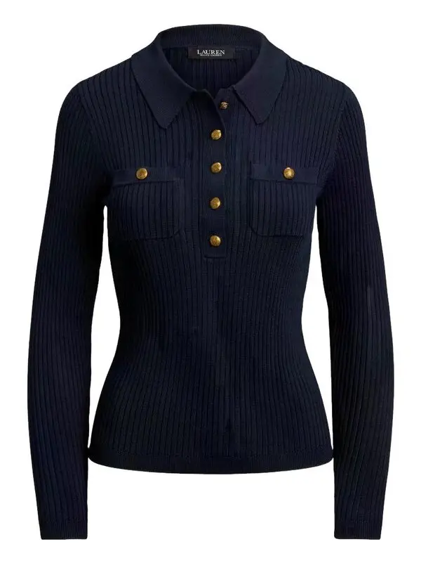 Ralph Lauren Rib-knit Polo Sweater With Crest-embossed Buttons - Blue