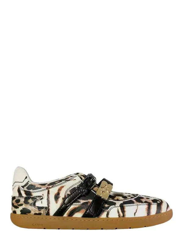 GANNI Buckled Ballet Flats With Animal Print - Neutrals