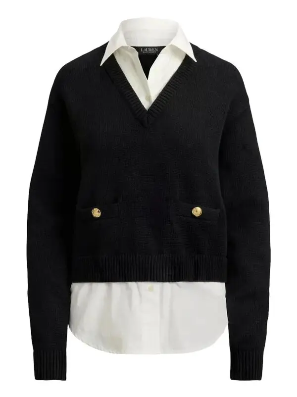 Ralph Lauren Layered Button-trim V-neck Sweater - Black