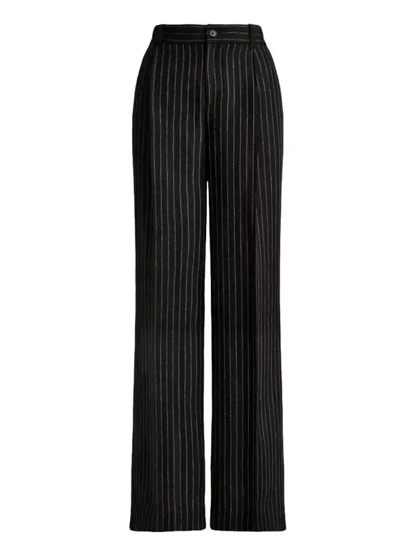 Ralph Lauren Chalk-stripe Linen Palazzo Pants - Black