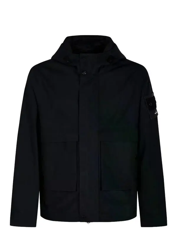 Stone Island Long-sleeve Hooded Jacket With Logo Patch - Black