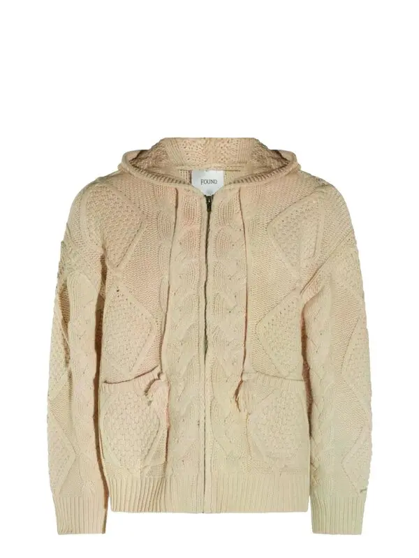 FOUND Cable-knit Zip-up Hoodie With Tassels - Neutrals