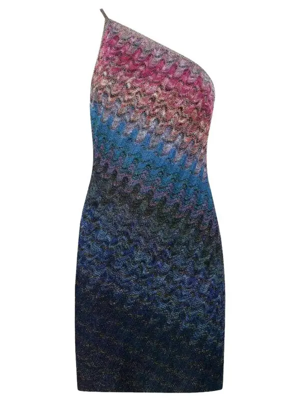 Missoni One-shoulder Zigzag-knit Mini Dress - Blue