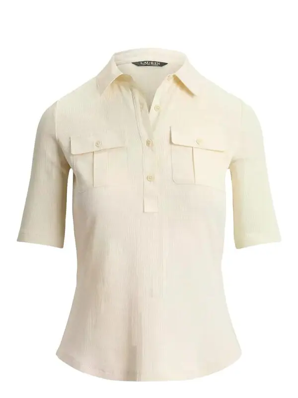 Ralph Lauren Rib-knit Elbow-sleeve Top With Chest Pockets - Neutrals