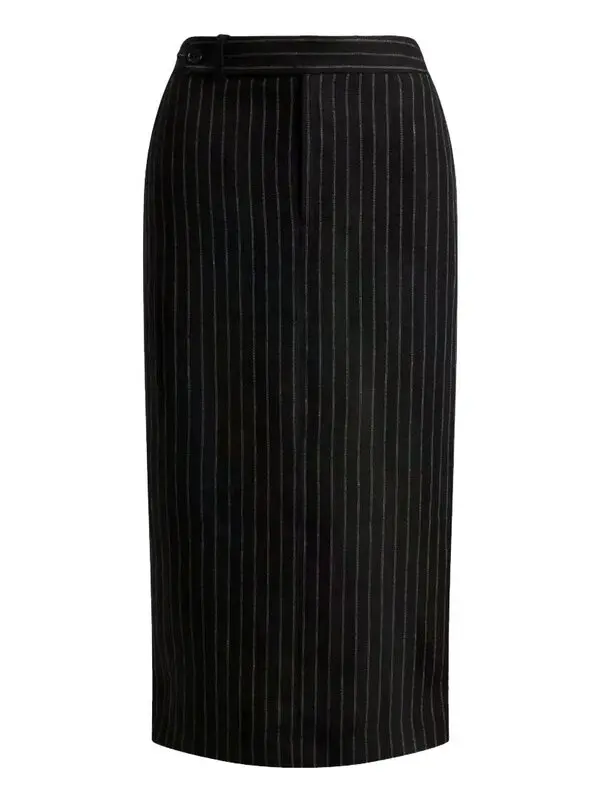 Ralph Lauren Chalk-stripe Linen Midi Skirt - Black