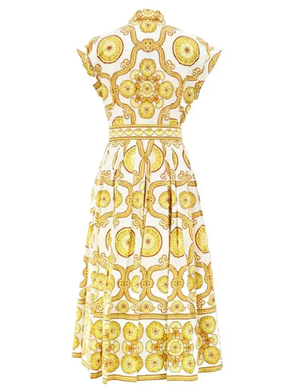 Cara Cara Octavia Midi Dress With Classic Collar And Pleated Skirt - Yellow