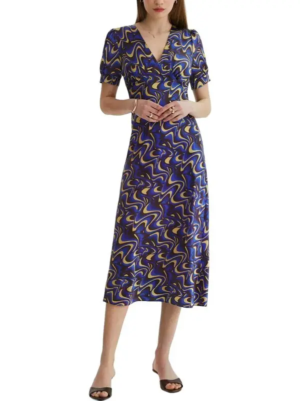 FRAMBOISE Abstract Print Silk Midi Dress - Blue