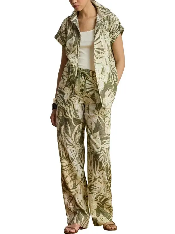 Ralph Lauren Palm Frond Print Linen Shirt - Green